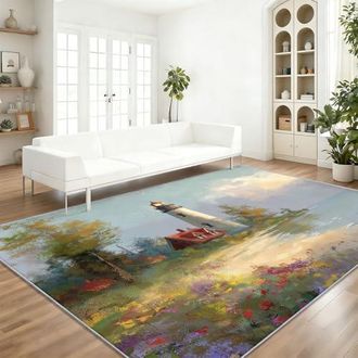 Generic Tapis 140 x 200 cm Phare Peint &Agrave; lhuile Doux Moelleux Robuste Facile &agrave; Nettoyer Moderne pour Chambre Couloir, Color&eacute;