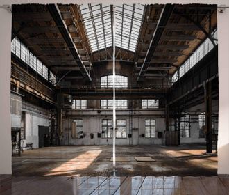 Abakuhaus industriell Rustikaler Gardine, Alter Hangar, Schlafzimmer Kräuselband Vorhang mit Schlaufen und Haken, 280 x 245 cm, Braun Weiß