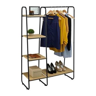 Relaxdays Garderobe, mit Regal, HBT: 150 x 100 x 41 cm, Jacken, Hemden, Metall, freistehender Kleiderst&auml;nder, schwarz
