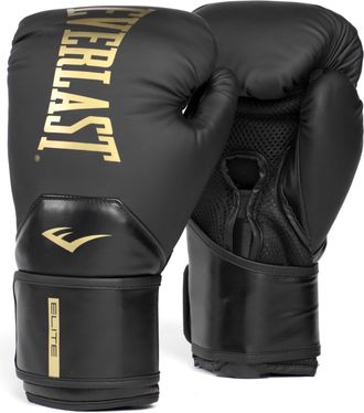 Everlast Elite 2 12oz Boxhandschuhe Gold/Schwarz, für Sandsack, Pratzen & Sparring, Klettverschluss, ergonomischer Griffsteg, Split-Schaum - Original Everlast