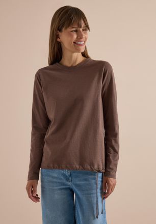 Cecil Langarmshirt CECIL, Damen, Gr. XXL (46), braun (urban taupe), Web, 100% Baumwolle, unifarben, normal normal, Rundhals, abgesteppt, Shirts Langarmshirt