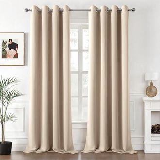 Miulee Rideau Thermique Anti Chaleur Fenetre Interieur Lot de 2 Curtains, Beige Rideau Occultant 350 CM Hauteur Salon, Rideaux Isolant Thermique à Oeillets C