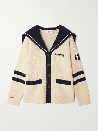 Sea New York Cardigan En Laine &Agrave; Mailles Torsad&eacute;es Et &Agrave; Broderies Maren - Cr&egrave;me