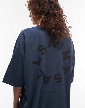 AllSaints Tierra - Oversize-T-Shirt in Maschinenblau