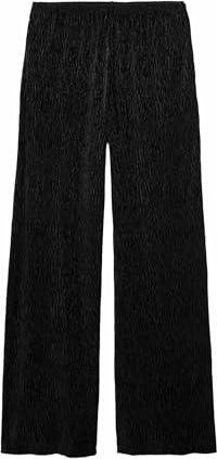 Marks and Spencer Pantalon Coupe Large en Velours froissé Noir Femmes UK 20 (EU 48)