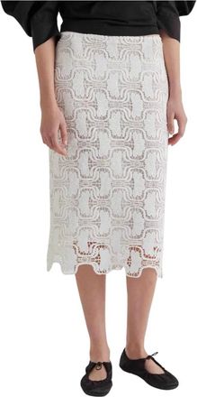 Meimeij Femme, Jupes, Blanc, Taille: 48 FR Jupe midi en dentelle avec fente arri&egrave;re