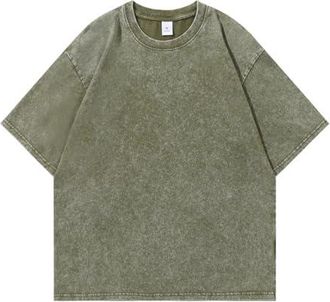 Generic Lot de 3 t-shirts surdimensionn&eacute;s d&eacute;contract&eacute;s d&eacute;lav&eacute;s vintage pour femme, vert militaire, 3XL