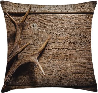 Abakuhaus Geweih Kissenbezug, Hölzerne Rotwild Rustic Antler, Waschbar mit Reißverschluss Kissenhülle mit Farbfesten Klaren Farben Beidseitiger Druck, 40 x 40 c
