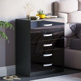 Home Discount Hulio Kommode mit 5 Schubladen, Hochglanz, Schlafzimmer-Aufbewahrungsmöbel, Schwarz