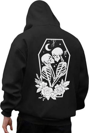 Generic Sweat &agrave; capuche dhiver 2026 avec motif floral rose pour homme, esth&eacute;tique, japonais, cool, surdimensionn&eacute;, streetwear, Noir, M