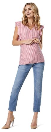 Noppies Damen Blouse ls Oakey YD Umstandsbluse, Mehrfarbig (Crimson Stripe P129), 36 (Herstellergröße: S)