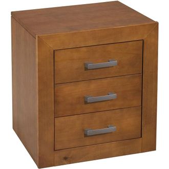 PEGANE Table de chevet / table de nuit &agrave; 3 tiroirs en pin massif coloris Cerisier - Longueur 50 x Profondeur 35 x Hauteur 55 cm