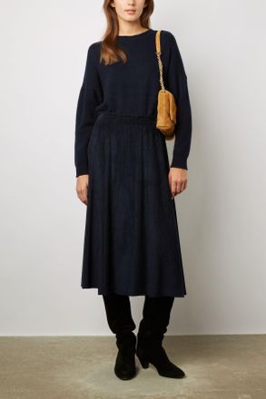 Gerard Darel Jupe midi en velours &agrave; fines c&ocirc;tes - BASILIC - Marine