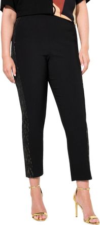 Miamoda Damen gro&szlig;e Gr&ouml;&szlig;en &Uuml;bergr&ouml;&szlig;en Plus Size Bengalin-Hose, elastischer Slim Fit, Metallic-Druck schwarz 52 834011100-52