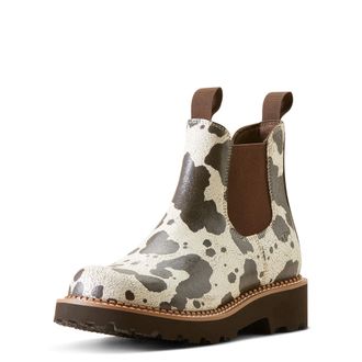 Ariat Womens Fatbaby Chelsea Western Boots in Cow Print, B Medium Width, Size 36.5, by Ariat