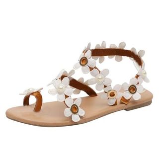 Generic Sandales plates &agrave; enfiler avec strass pour femme - Avec sangle de cheville - Perles scintillantes - Large largeur - Style boh&egrave;me - Confortables - Pour