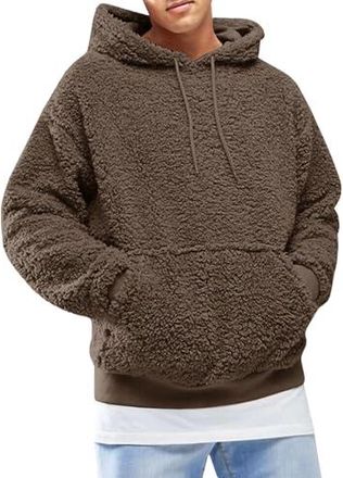 Generic Sweat à capuche doux pour homme, veste sherpa duveteuse à manches longues, vêtement dextérieur dautomne et dhiver, manteau capuche, café, taille XL