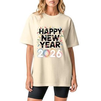 Generic Chemises du Nouvel An pour couples - Happy New Year 2026, T-shirt &agrave; manches courtes et col rond pour femmes | pour voyage, beige, 3XL
