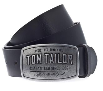 Tom Tailor Herren G&uuml;rtel & Riemen Lederg&uuml;rtel mit dominanter Logo-Schnalle black,100