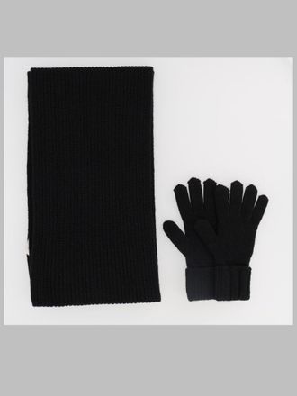 Moncler Virgin Wool Knit Glove & Scarf Set - Black