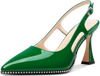 Castamere Femmes Slingback Bloc Chunky Haut High Talon Heel Ferm&eacute; Pointu Bout Escarpins Dress Mariage Party Chaussures 9 CM Heels Vert 42 EU