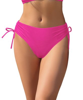 SHEKINI Damen Fluoreszierendes Rosae Bikinihose Volle Abdeckung Bademode Mid Taille Badeanzug Bottoms Ruched Badeanzug f&uuml;r Frauen (XXL,Fluoreszierendes Rosa)