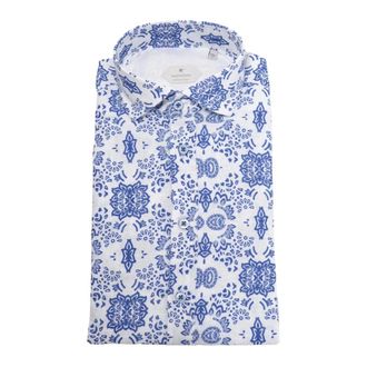 Bastoncino Chemise imprim&eacute;e slim fit en lin et coton B2119 - Homme - Chemises - Bleu - Taille: 2XL