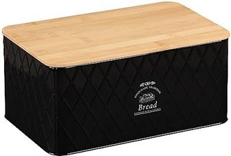 KESPER 18047 schwarze Brotbox aus Wei&szlig;blech und Bambus im Landhaus-Stil/Brotaufbewahrung/Country Collection, 28 x 18 x 13 cm