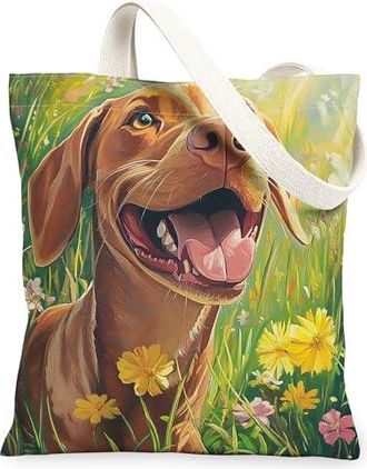 Generic Spring Vizsla Sac fourre-tout en toile r&eacute;utilisable pour le shopping Motif fleurs color&eacute;es 33 x 38 cm
