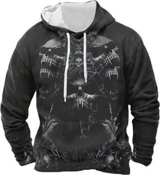 Generico Sweat &agrave; capuche pour homme avec cr&acirc;ne imprim&eacute; en 3D graphique gothique Os Punk Hip Hop Sweat-shirt r&eacute;tro Top Streetwear de Ball Masqu&eacute; F&ecirc;te Veste pour