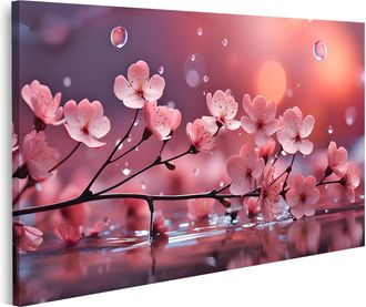 Islandburner Bild auf Leinwand Kirschbl&uuml;ten Im Sonnenuntergang Mit Wassertropfen Bilder Wandbilder Poster