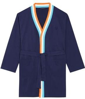 Arthur Robe de Chambre Homme Molleton de coton - Col Kimono - Forme ceinturée avec 2 poches - Coton issu de lagriculture biologique - Marine - Taille M