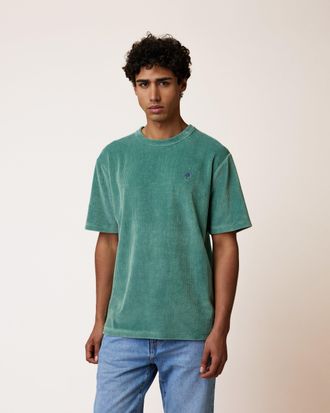 Faguo T-shirt en velours vert coton recycl&eacute;