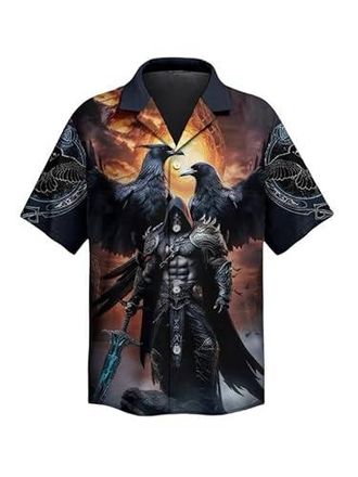 Keephen Hommes/Femmes Viking Tatouage Impression 3D Chemise Hawaiienne Cool Viking Graphique Chemise &agrave; Boutons &Eacute;t&eacute; Chemisier Manches Courtes Haut