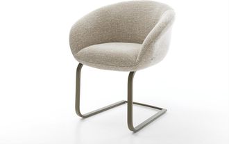 DELIFE Freischwinger Vinka-Flex mit Armlehnen Webstoff Soft Beige Freischwinger flach Effektfinish Titan Taschenfederkern, Esszimmerstühle