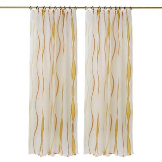 Joyswahl Gardine Voile Vorhang mit Wellen-Muster »Alwine« Schals Fenster Vorhänge BxH 140x175cm Orange mit Kräuselband 2er Pack