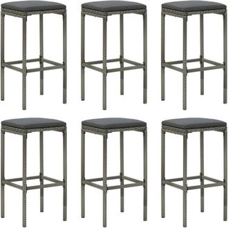 vidaXL Barhocker mit Kissen 6 Stk. Grau Poly Rattan - Vidaxl