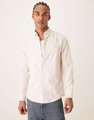 Farah Steen - Lang&auml;rmliges Hemd mit Logo und breiten rosa Streifen