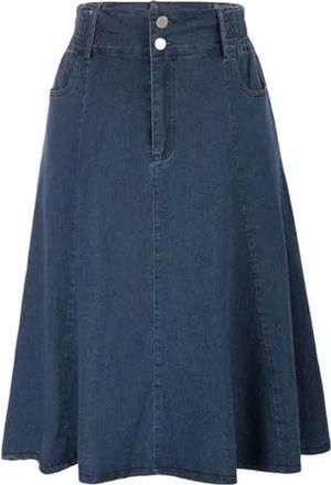 Generic Jupe en Jean en Coton mélangé pour Femme, Taille Haute, évasée, Jupe trapèze, Mode décontractée, Longueur au Genou, Jupe en Jean, Nouveau Style, Bleu 