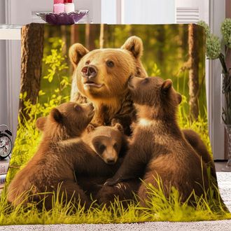Generic Bär Mit Tiermotiv Kuscheldecke Fleecedecke Grün Flauschig Decke Warme Weich Sofadecke, Wohnzimmer überwurfdecke Couchdecke, Wohndecke für Erwachsene K