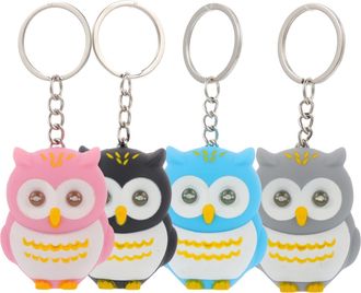 Pretyzoom 4 Stück Eule Schlüsselring Leuchten Schlüsselbund Tier Anhänger Schlüsselanhänger für Handtasche Gepäcktasche Ornament Kinder Spielzeug (Schwarz Grau 