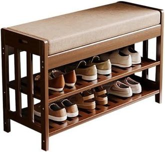 Generic ZJGFCB Banc à chaussures en bambou, banc de rangement, banc dentrée, étagère à chaussures avec siège rembourré, peut supporter jusquà 80 kg, stable et