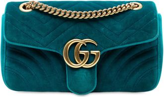 Gucci Hobo Bags - Medium GG Marmont Matelasse Velvet Shoulder Bag - Gr. unisize - in Blau - für Damen