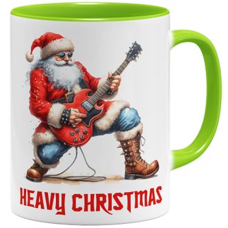 OM3 Heavy Christmas Kaffee-Tasse Lustige Weihnachtstasse f&uuml;r Rocker & Heavy Metal Fans - Santa mit E-Gitarre II - Keramik Becher - 325ml - Beidseitig Bedr