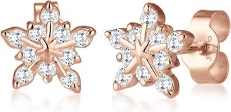Elli Ohrringe Damen Schneeflocken Motiv Verspielt mit Zirkonia aus 925 Sterling Silber rosé vergoldet
