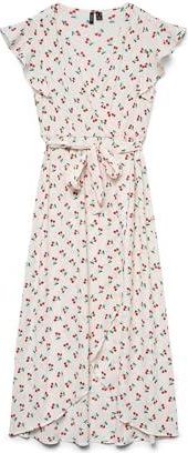 Vero Moda Long Wrap Dress Vmpage Robe Longue enveloppante S/L WVN GA, Blanche-Neige, S Femmes