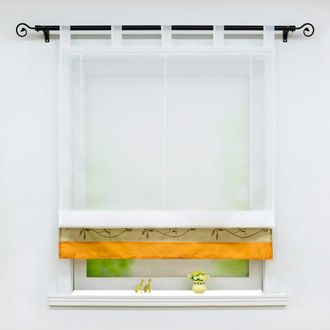 Joyswahl Voile Raffrollo Transparente Raffrollos mit Stickerei Blumen Gardine »Rosa« Schals mit Schlaufen Fenster Vorhänge BxH 80x155cm Orange 1er Pack