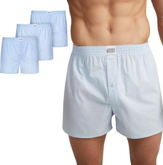 Jockey Boxer Woven - Baumwoll Boxershorts Herren im 3er Pack, Unterhose mit Eingriff und Knopf, atmungsaktive Unterwäsche für Männer, weicher Komfortbund, 3e
