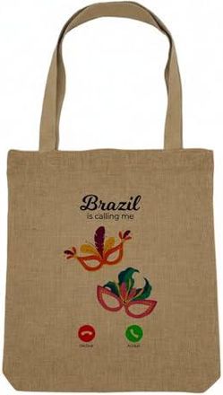 Fabulous Sac Shopping Tote Bag Aspect Lin - Brazil Is Calling Me Carnival Rio Mask - Sac de Courses Toile Epaisse 360g Beige Naturel Cabas Port&eacute; Epaule Solide 