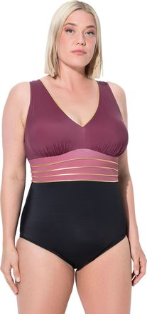 Ulla Popken Damen große Größen Übergrößen Plus Size Badeanzug Laura, Goldgürtel